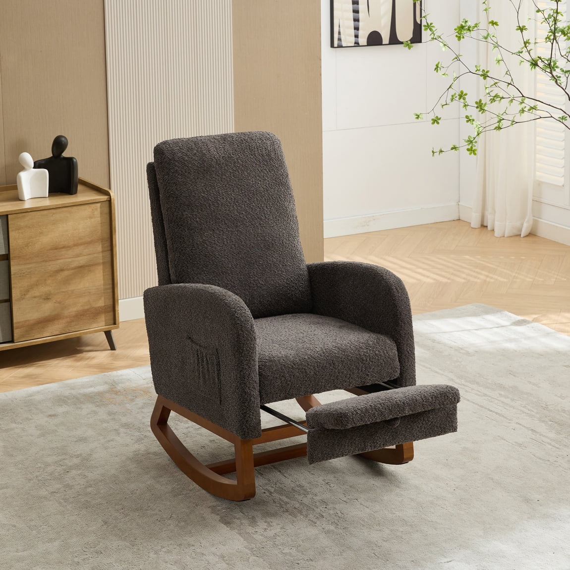 Nursery Rocking Chair with Retractable Foot Rest, 25.4"W High Back ...