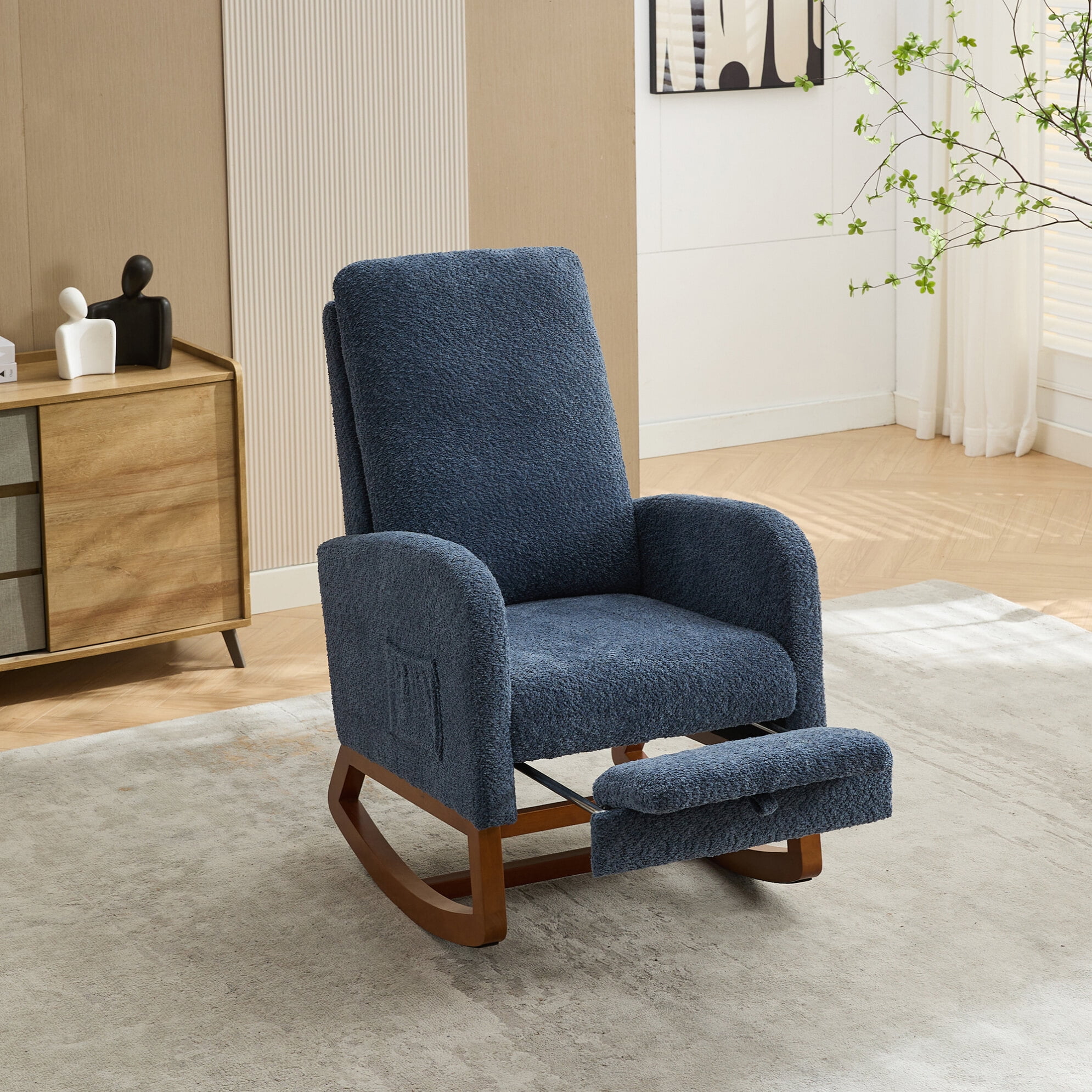 Nursery Rocking Chair with Retractable Foot Rest, 25.4"W High Back ...