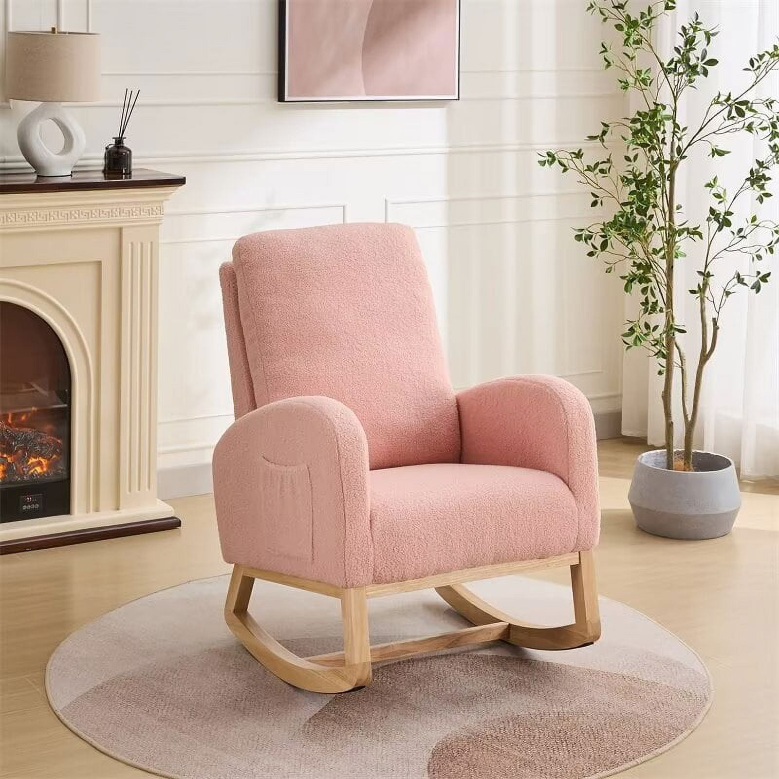 Nursery Rocking Chair, Sherpa Upholstered Glider Rocker Chair with High ...