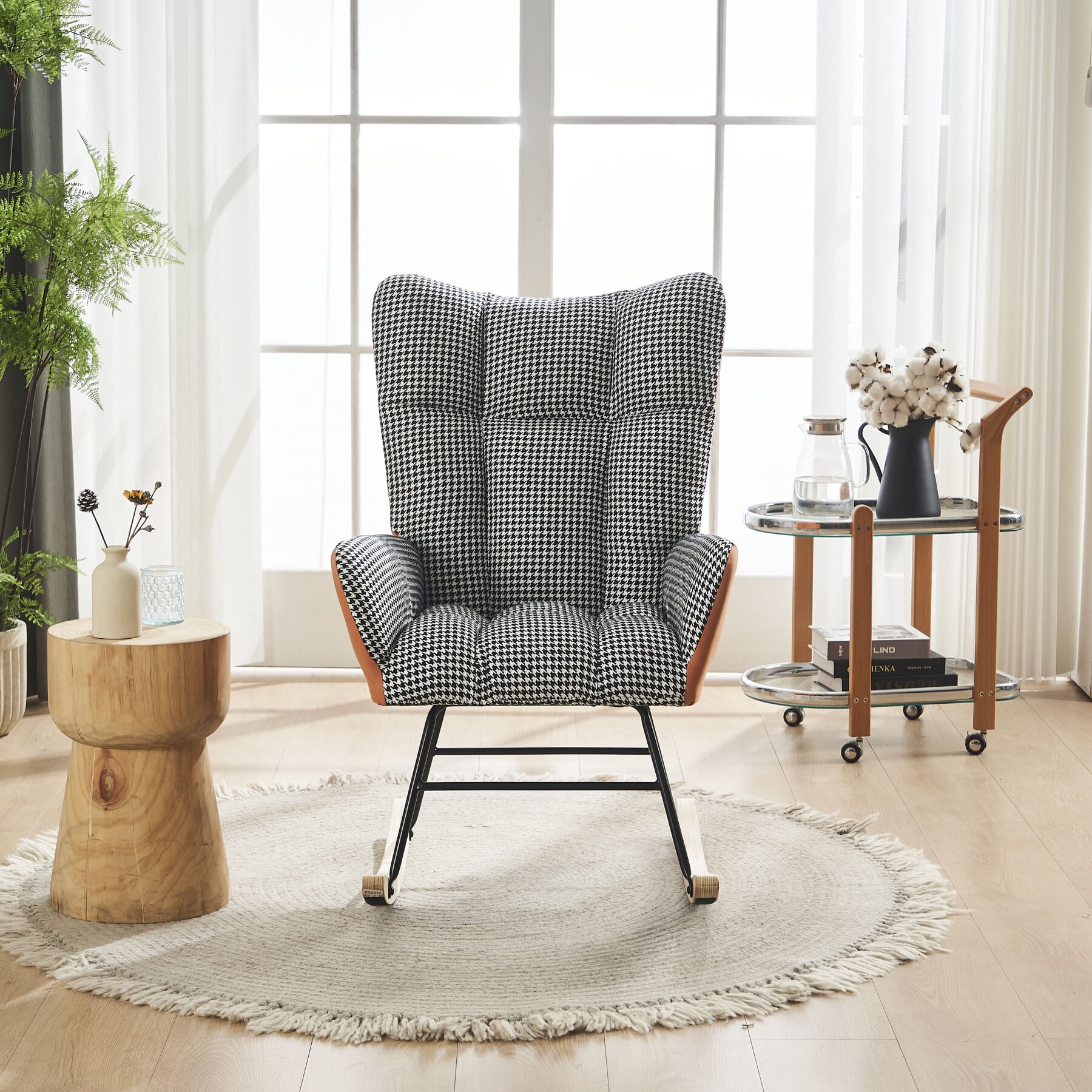 Nursery Rocking Chair with Solid Wood Legs, Modern Teddy Upholstered ...