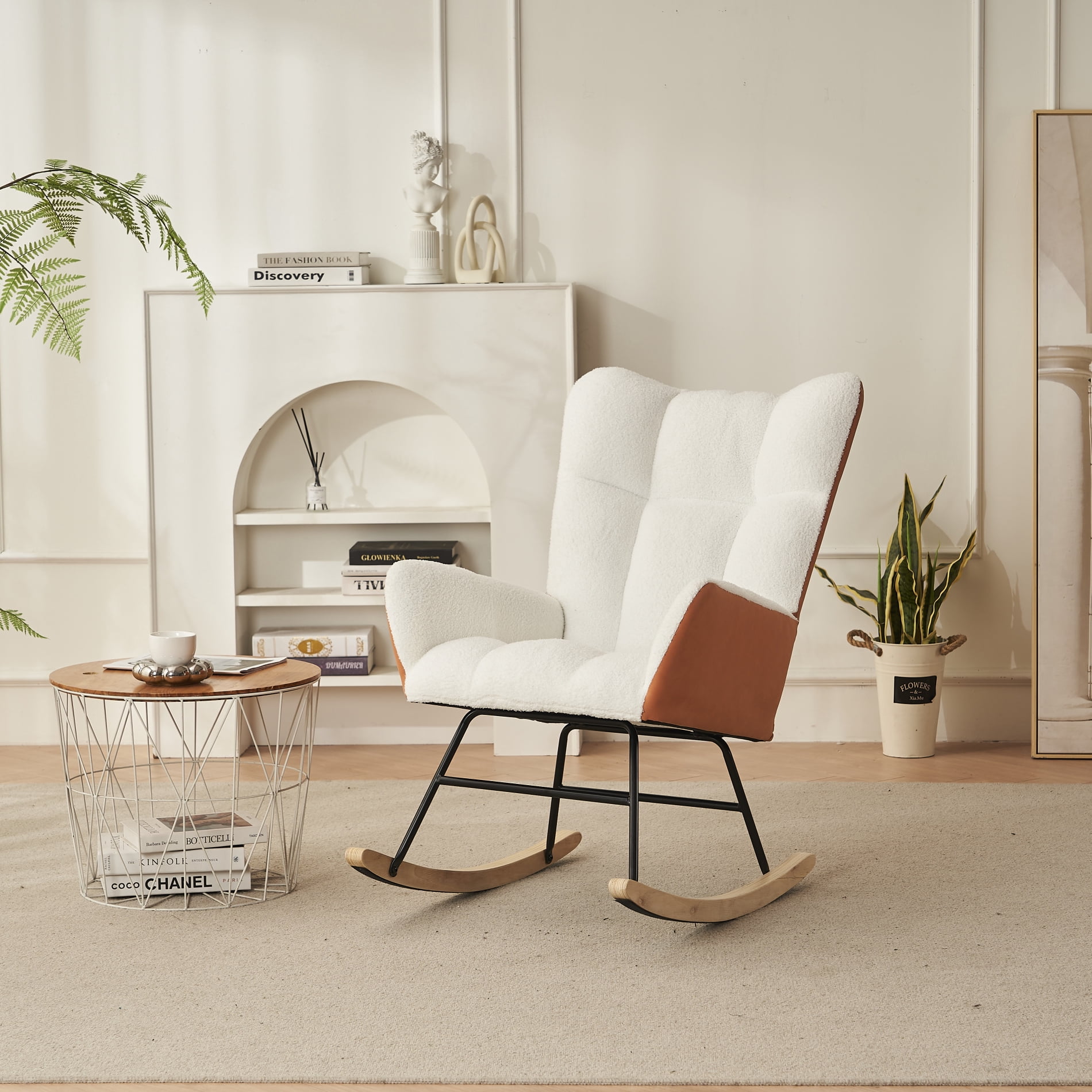 Nursery Rocking Chair with Solid Wood Legs, Modern Teddy Upholstered ...
