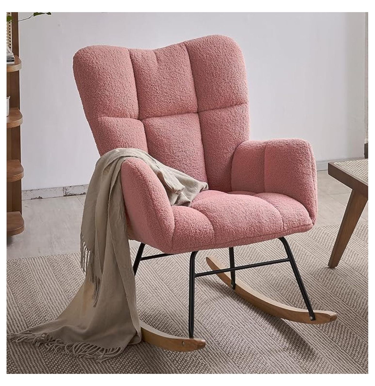 Nursery Rocking Chair, Teddy Fabric Upholstered Glider Rocker with High ...