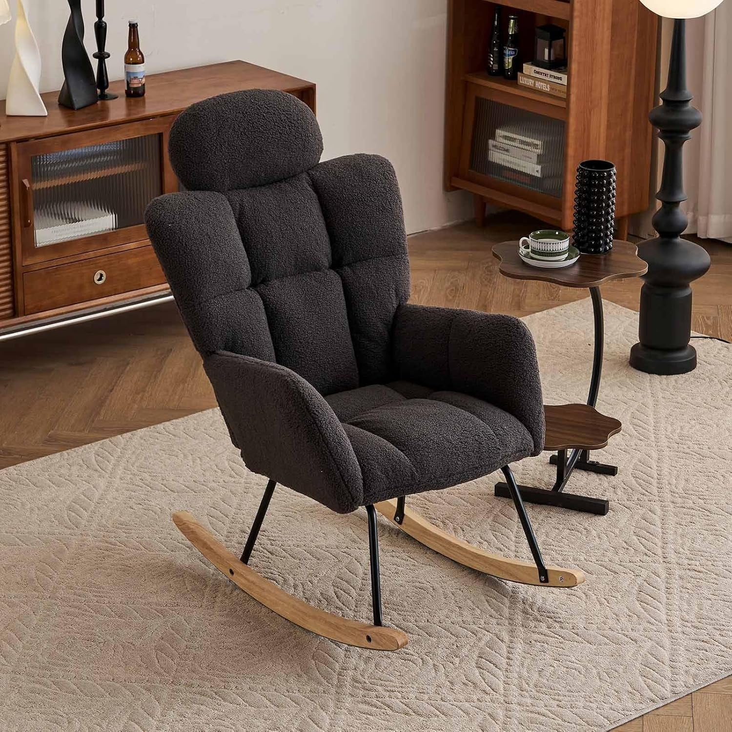 Nursery Rocking Chair - Teddy Fabric Upholstered Glider Rocking Chair ...