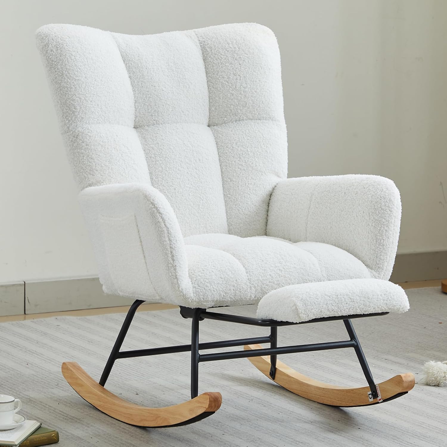 Nursery Rocking Chair, Teddy Upholstered Rocking Chair with Footrest ...