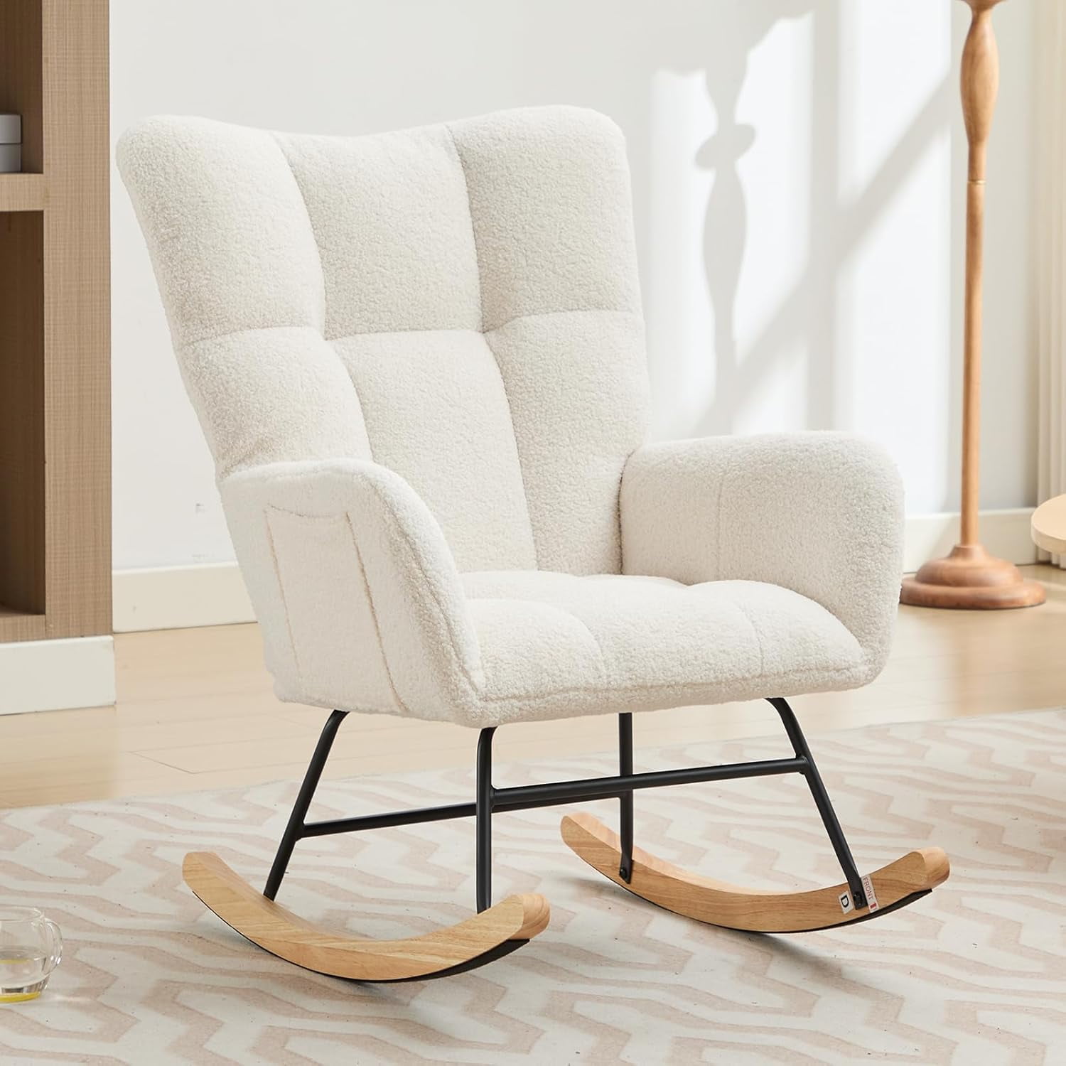 Nursery Rocking Chair, Teddy Upholstered Glider Chair with Side Pocket ...