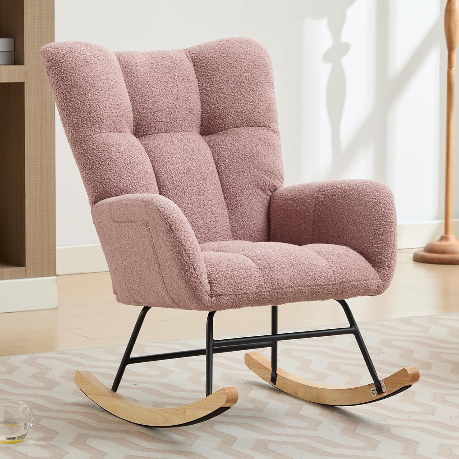 Nursery Rocking Chair, Teddy Upholstered Glider Chair with Side Pocket ...
