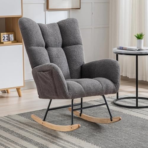 Nursery Rocking Chair Teddy Upholstered Glider Rocker Accent Chair with ...