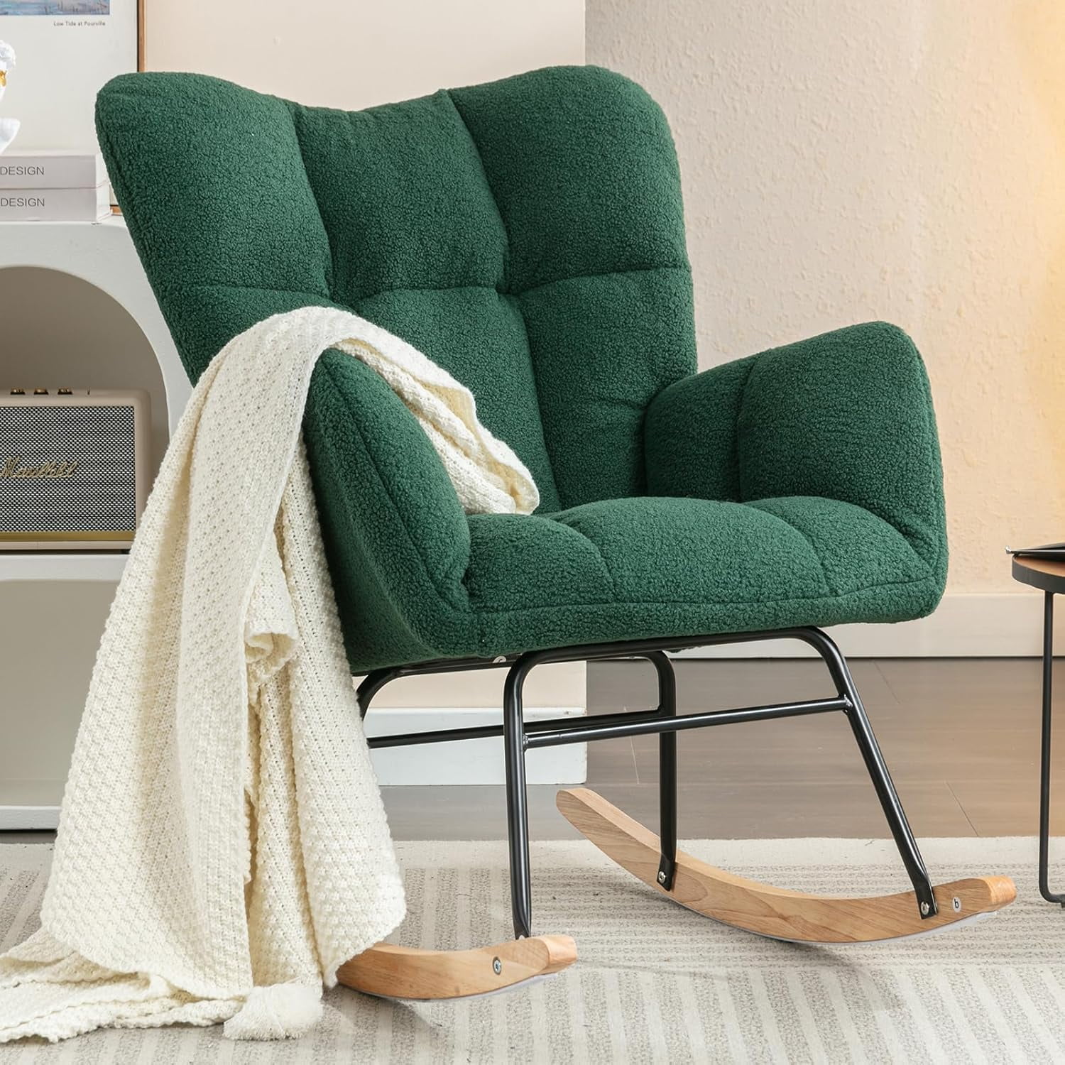 Nursery Rocking Chair, Teddy Upholstered Glider Rocker Chair with High ...