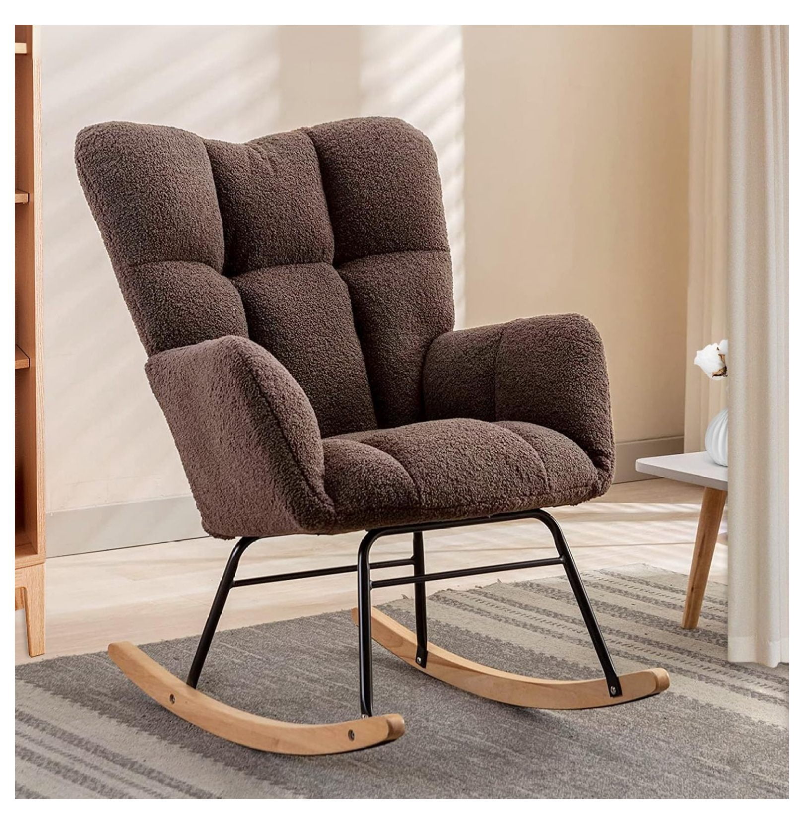 Nursery Rocking Chair, Teddy Upholstered Glider Rocker with High ...