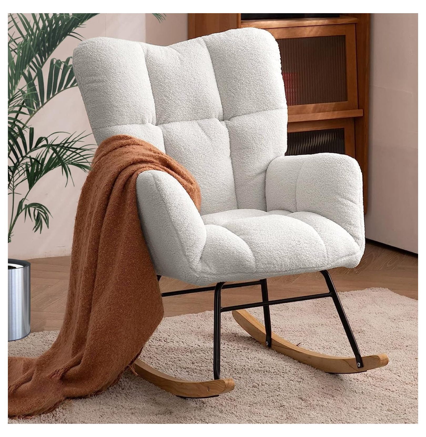 Nursery Rocking Chair, Teddy Upholstered Glider Rocker with High ...
