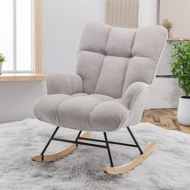 Costway Kids Rocker Chair, Velvet Upholstered Armchair for Nursery ...