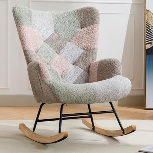 Nursery Rocking Chair Teddy Upholstered Glider Rocker Rocking Accent ...