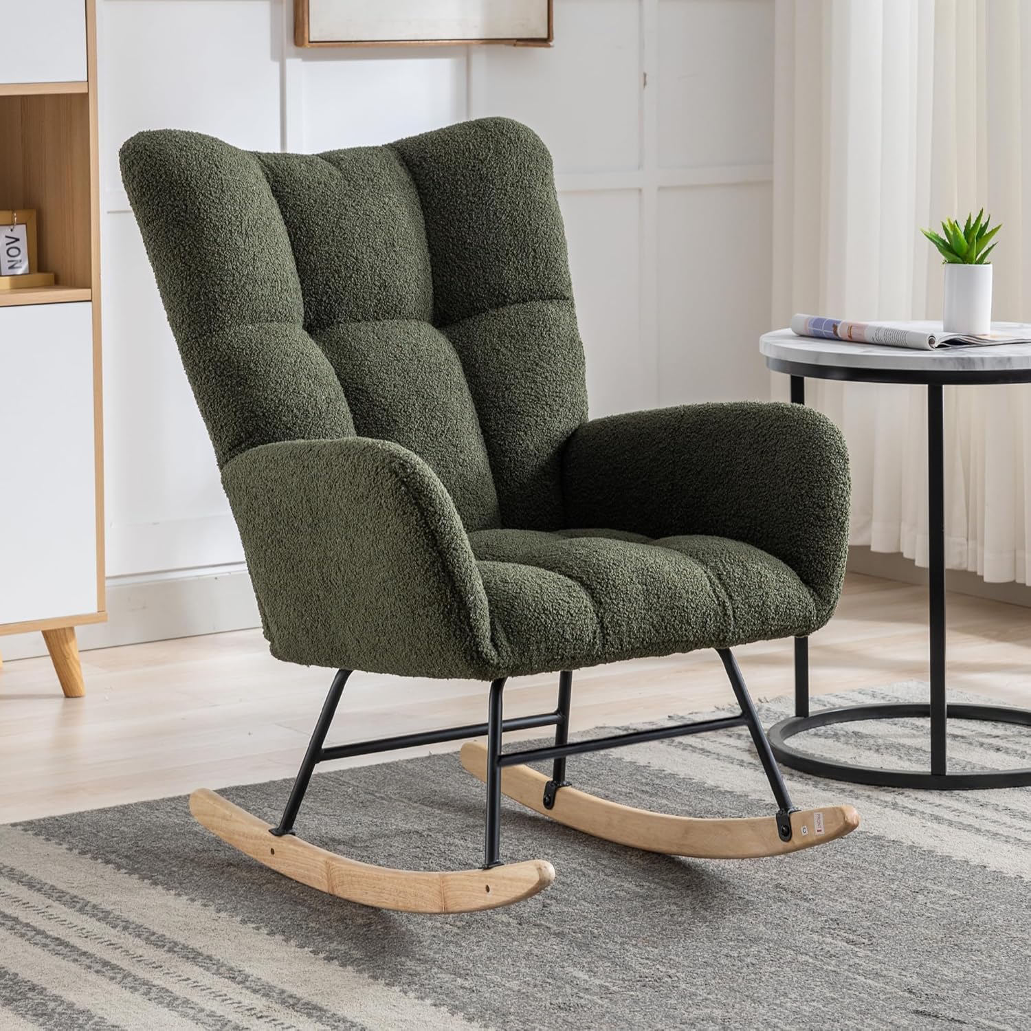 Nursery Rocking Chair Teddy Upholstered Glider Rocker Rocking Accent ...