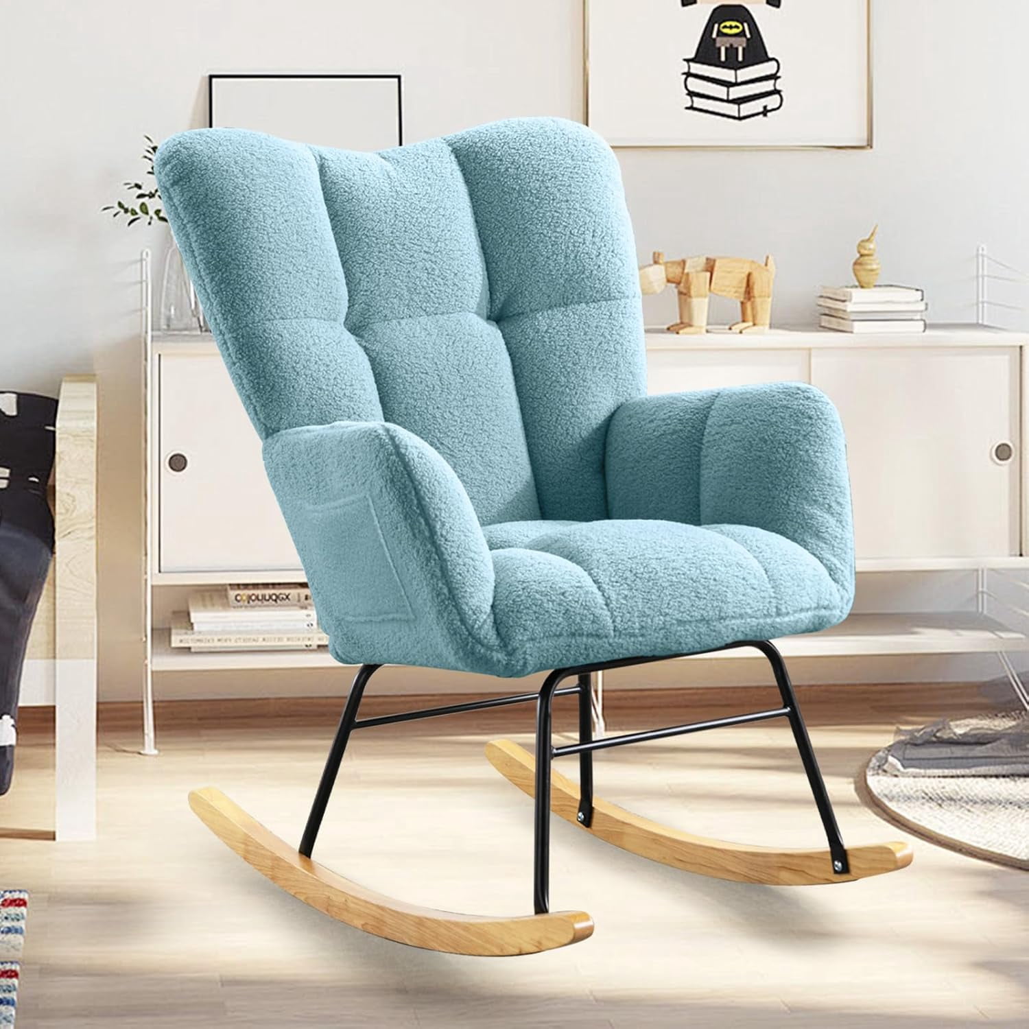 Nursery Rocking Chair Teddy Upholstered Padded Seat Rocking Chair High ...