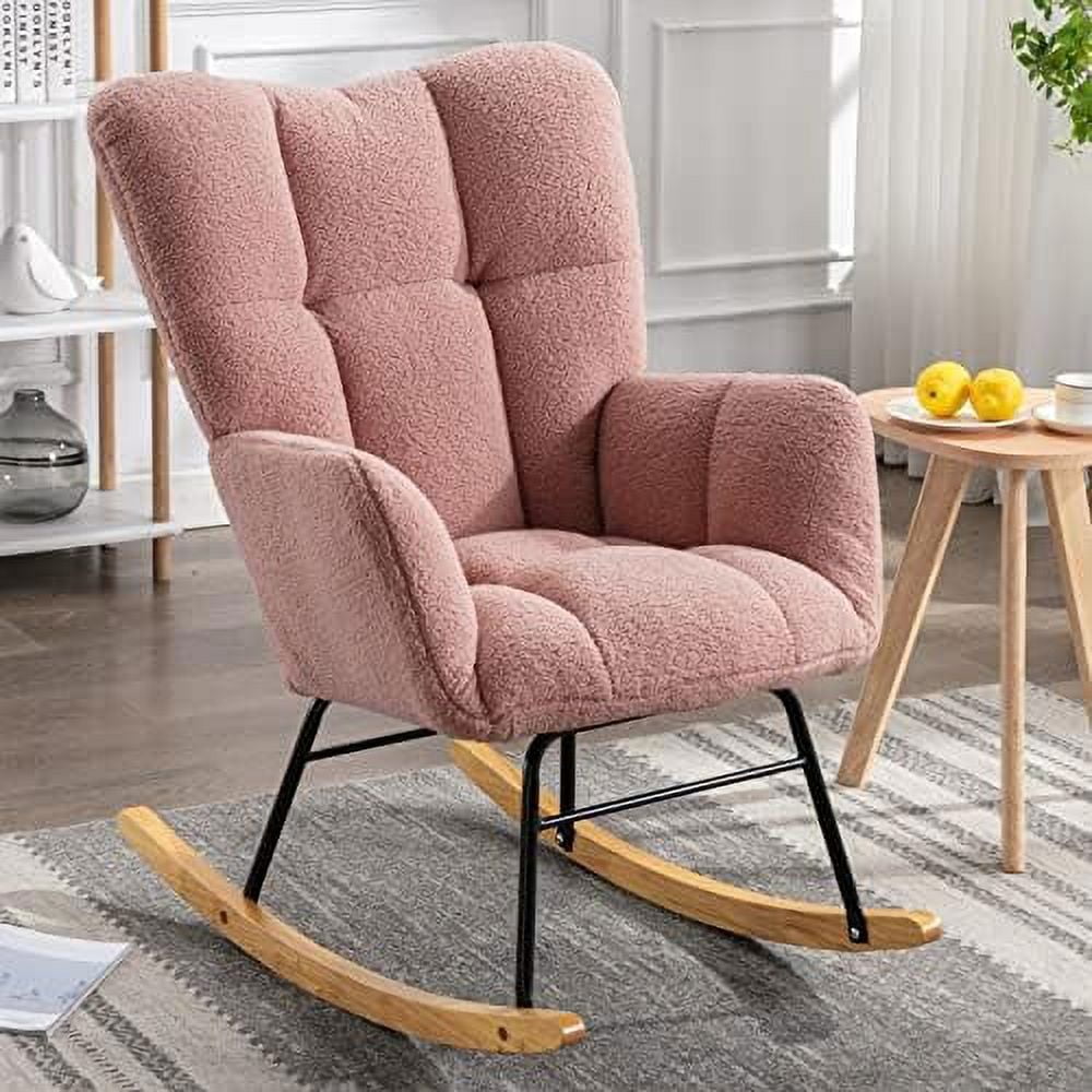 Nursery Rocking Chair, Teddy Velvet Upholstered Glider Rocker Rocking ...