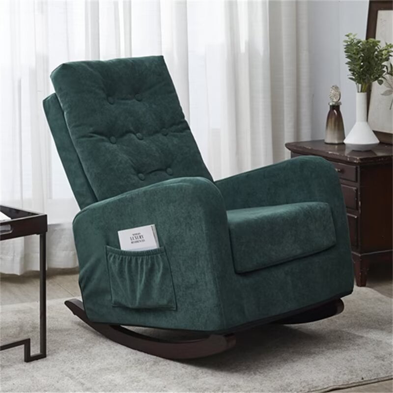 Nursery Rocking Chair, Upholstered Glider Rocker Chair with Solid Wood ...