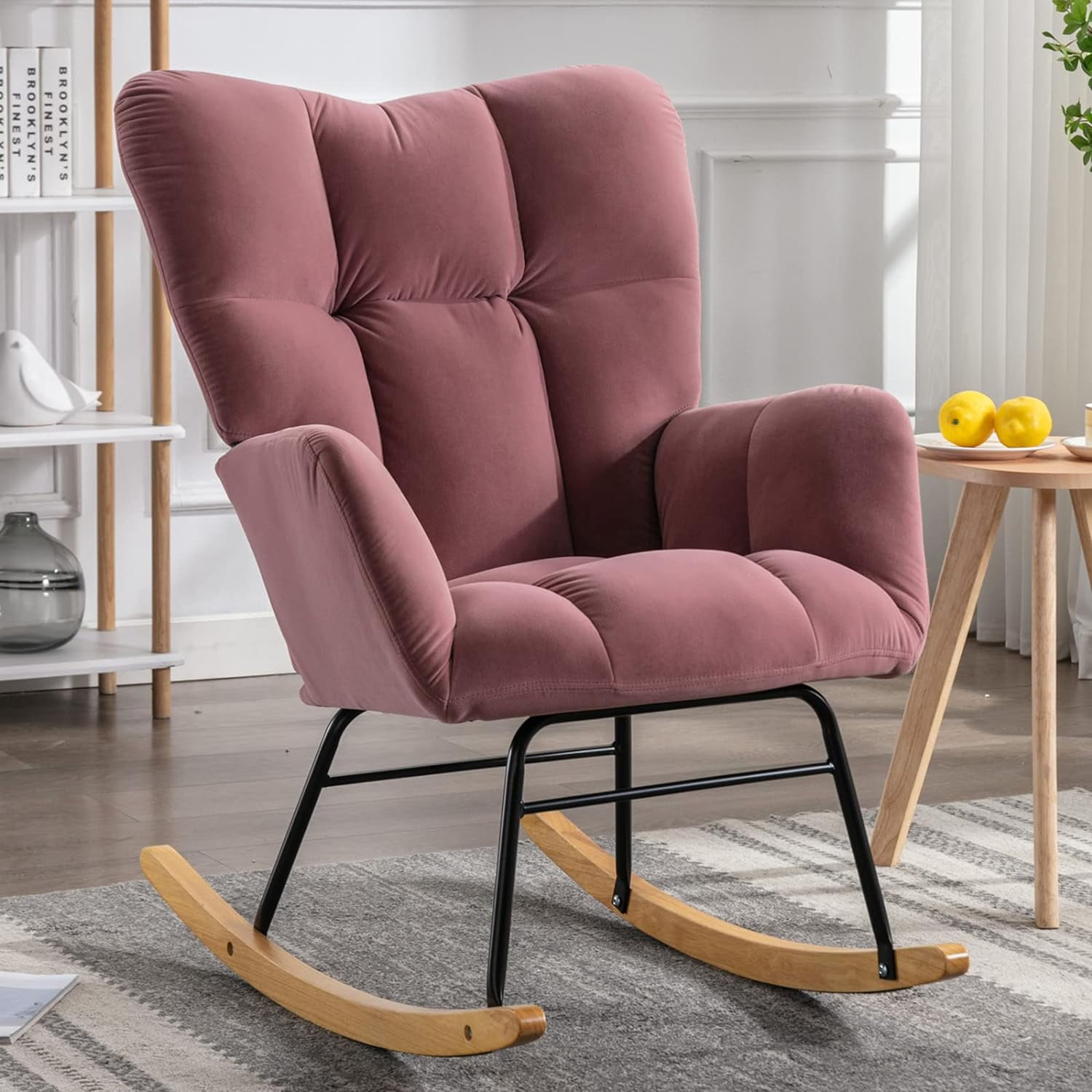 Nursery Rocking Chair Velvet Upholstered Glider Rocker Rocking Chair ...