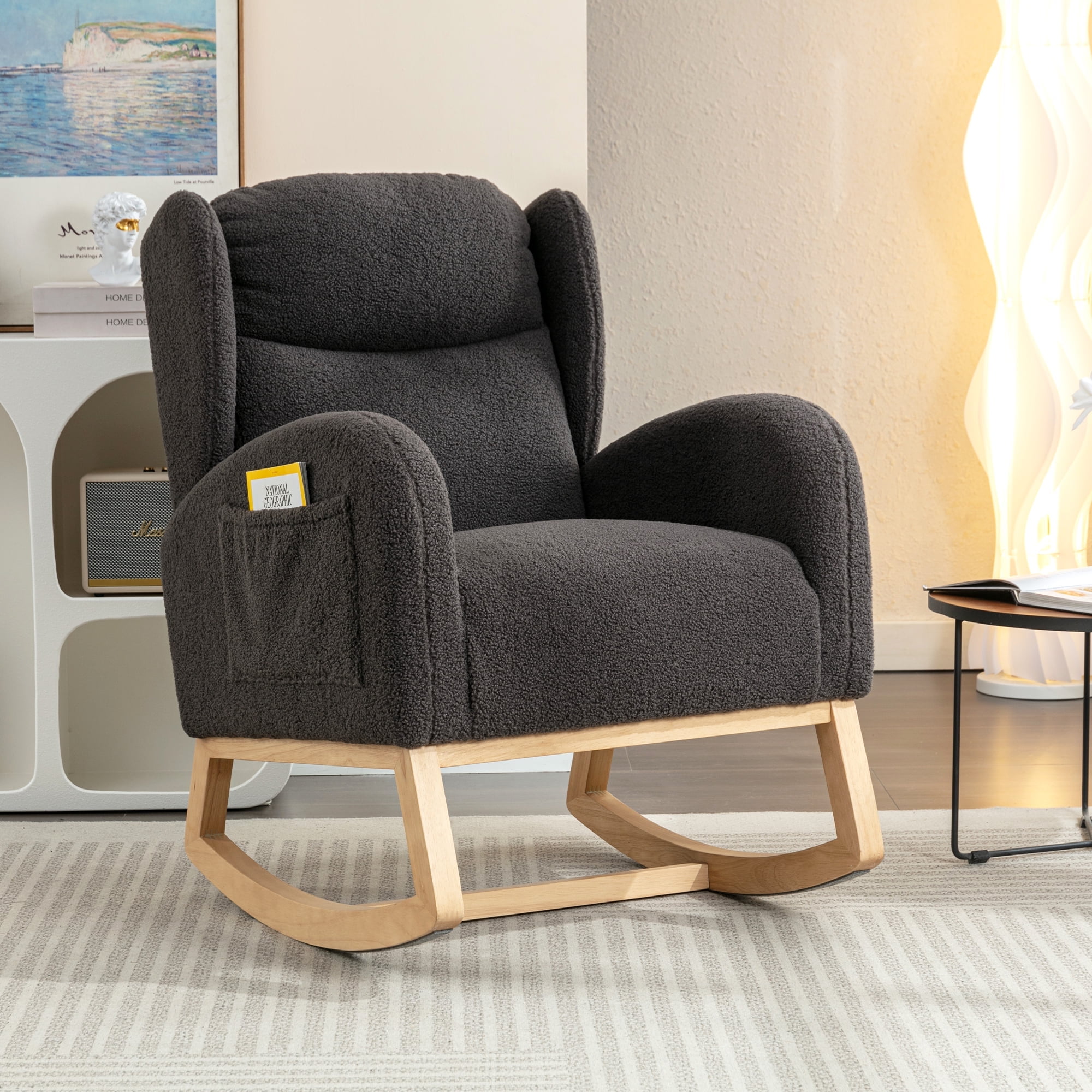 Nursery Rocking Chair, Wingback Glider Rocker, Indoor Uphlostered ...