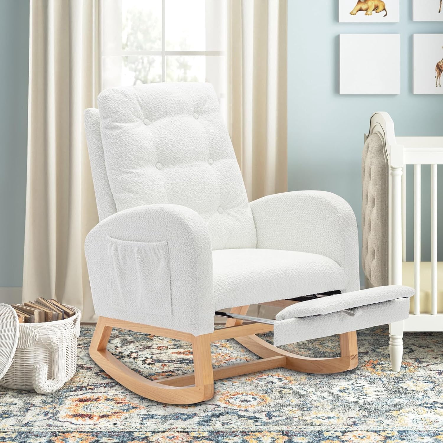 Nursery Rocking Chair with Retractable Foot Rest, Glider Rocking Chair ...