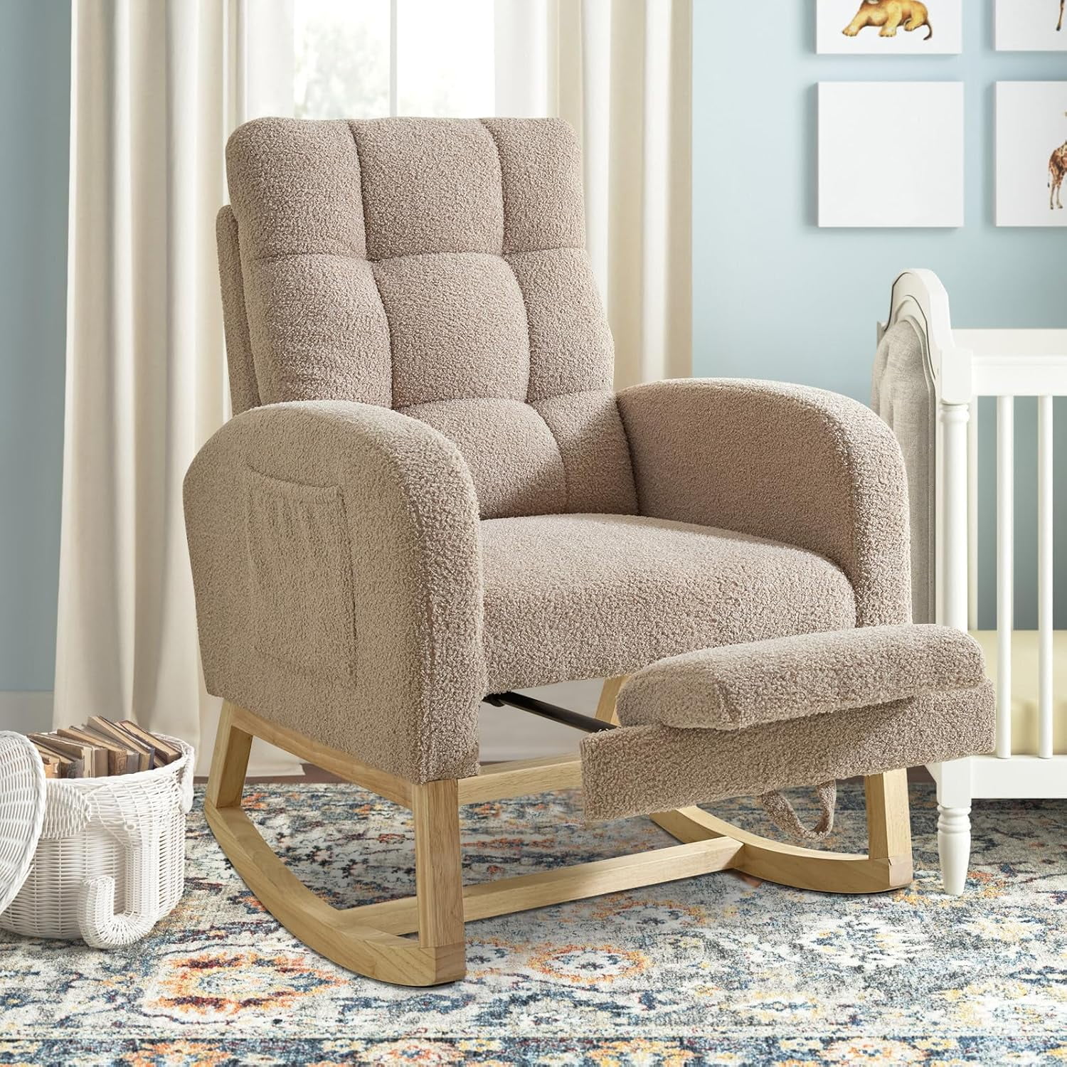 Nursery Rocking Chair with Retractable Foot Rest, Glider Rocking Chairs ...