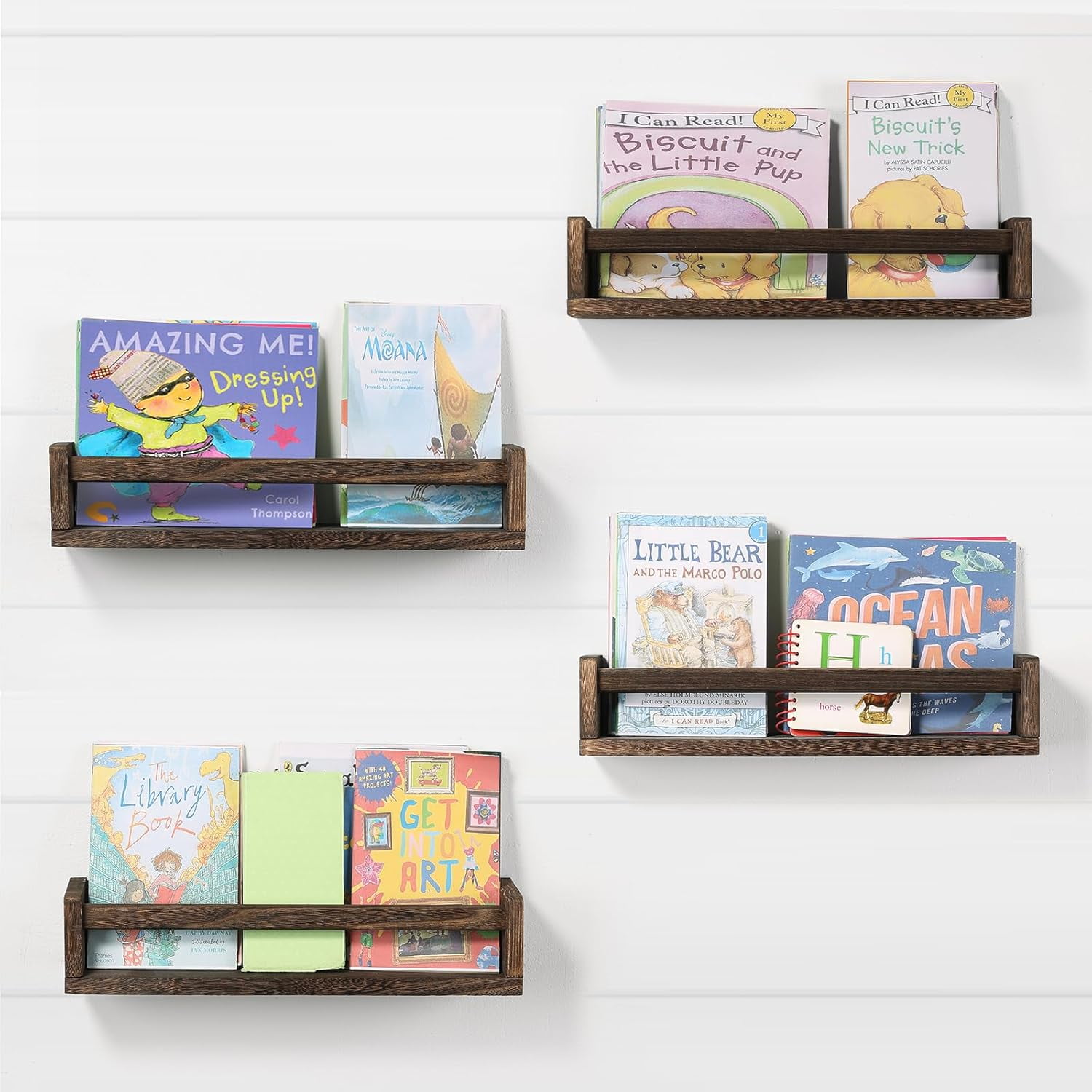Nursery Room Shelves Set of 4, Wood Floating Book Shelves for Kids Room ...