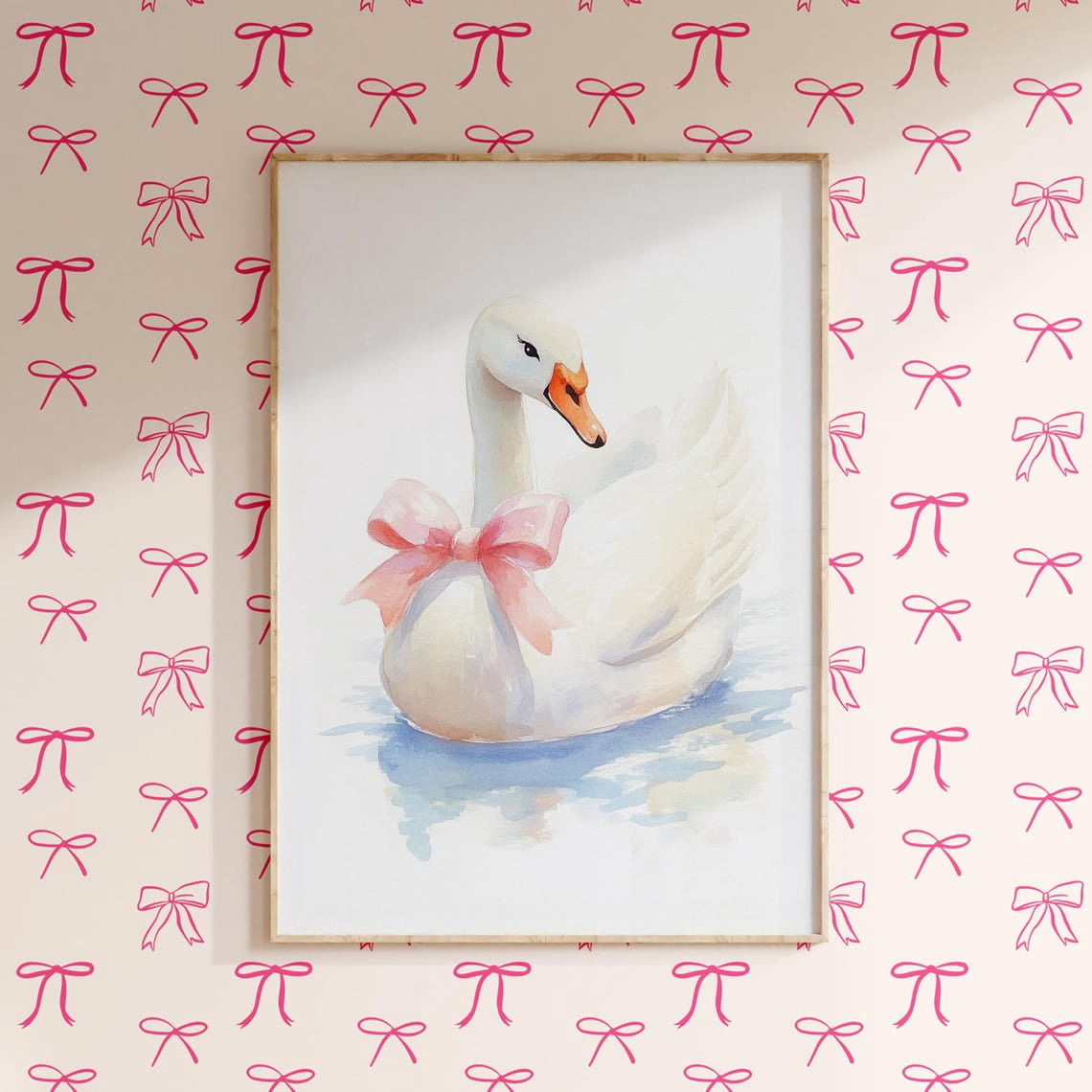 Nursery Swan With Bow Watercolor Painting Print, Kids Room Wall Decor ...