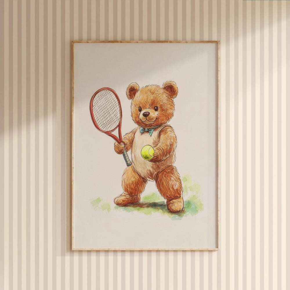 Nursery Teddy Bear Tennis Print, Kids Room Wall Decor, Sports Children ...