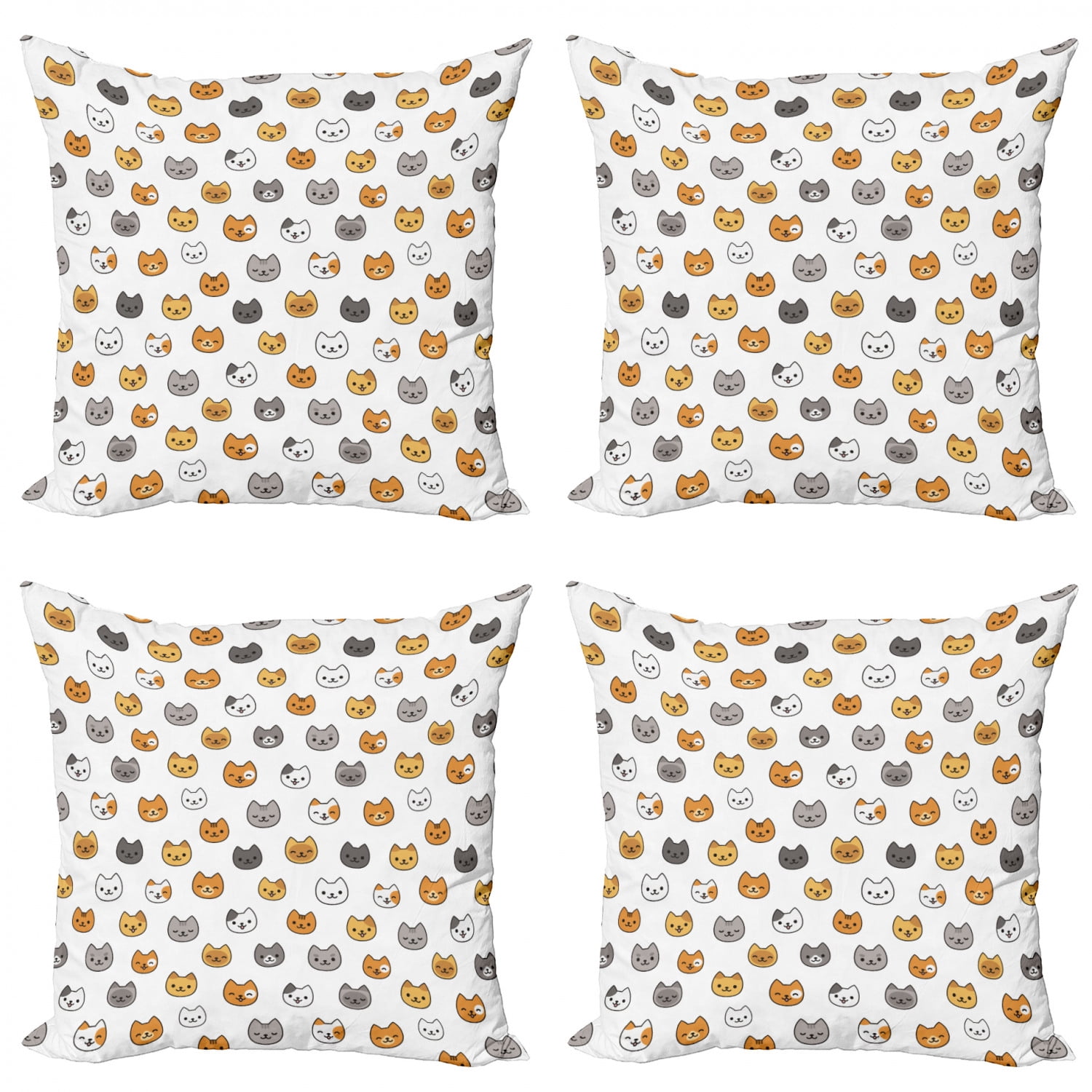 Ambesonne Cartoon Throw Pillow Cover 4 Pack, Happy Funny Kittens, 20 ...