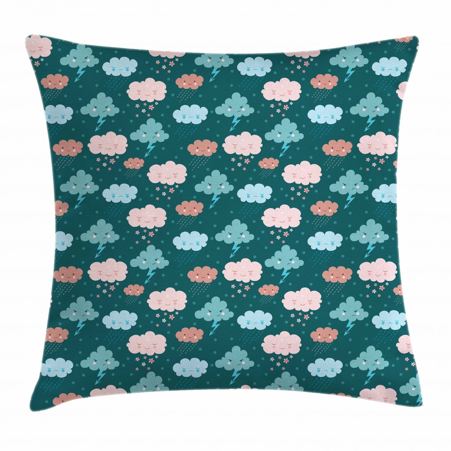 Nursery Throw Pillow Cushion Cover, Happy Sad and Angry Faces of Clouds ...