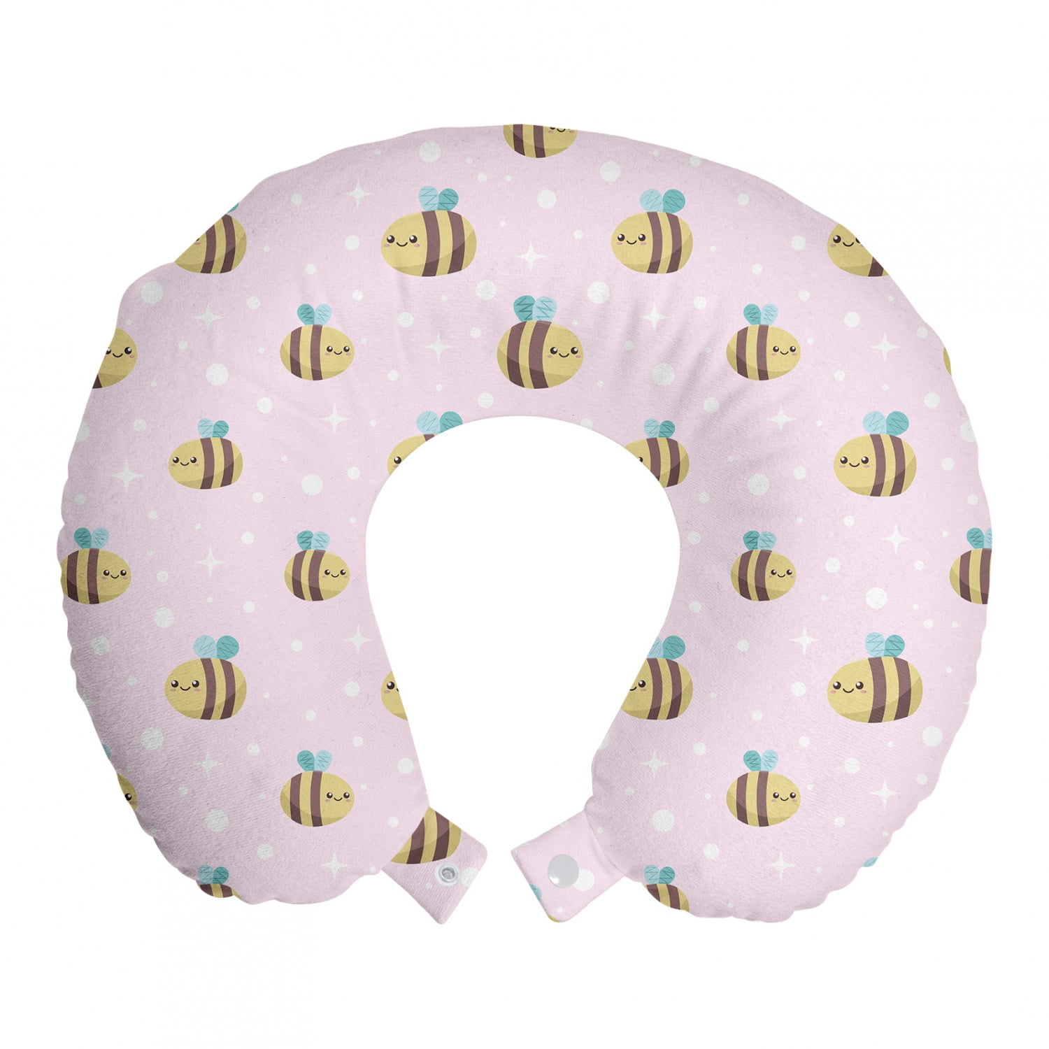 Nursery Travel Pillow Neck Rest, Smiling Bees Cartoon Buzz Joyful ...