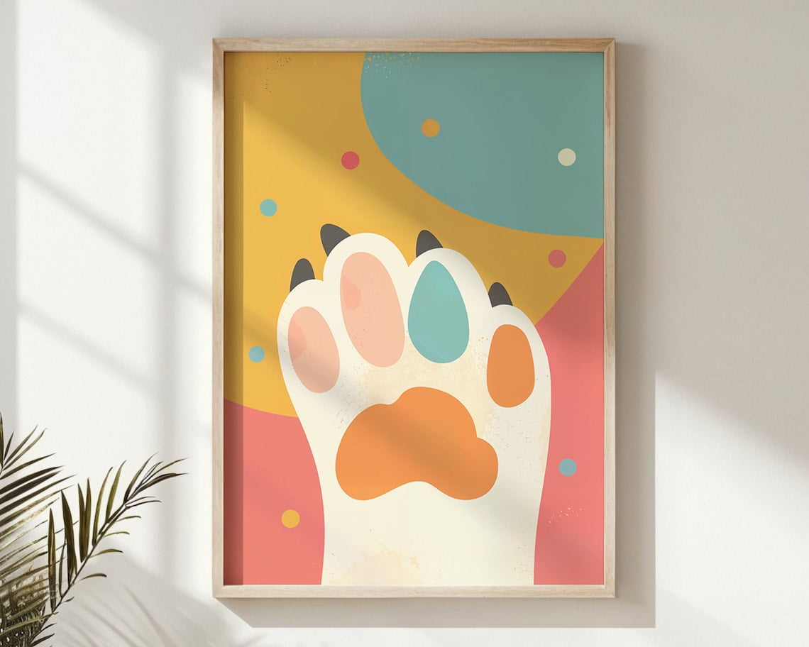 Nursery Wall Art Colorful Paw Prints Poster Kids Room Decor Playroom ...