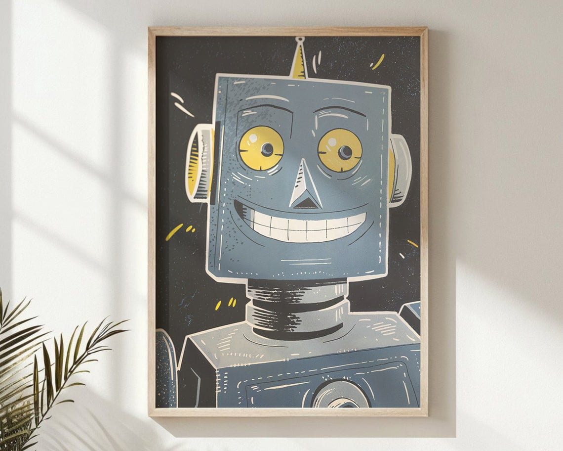 Nursery Wall Art, Playful Shapes Robot Print Kids Posters For Bedroom ...