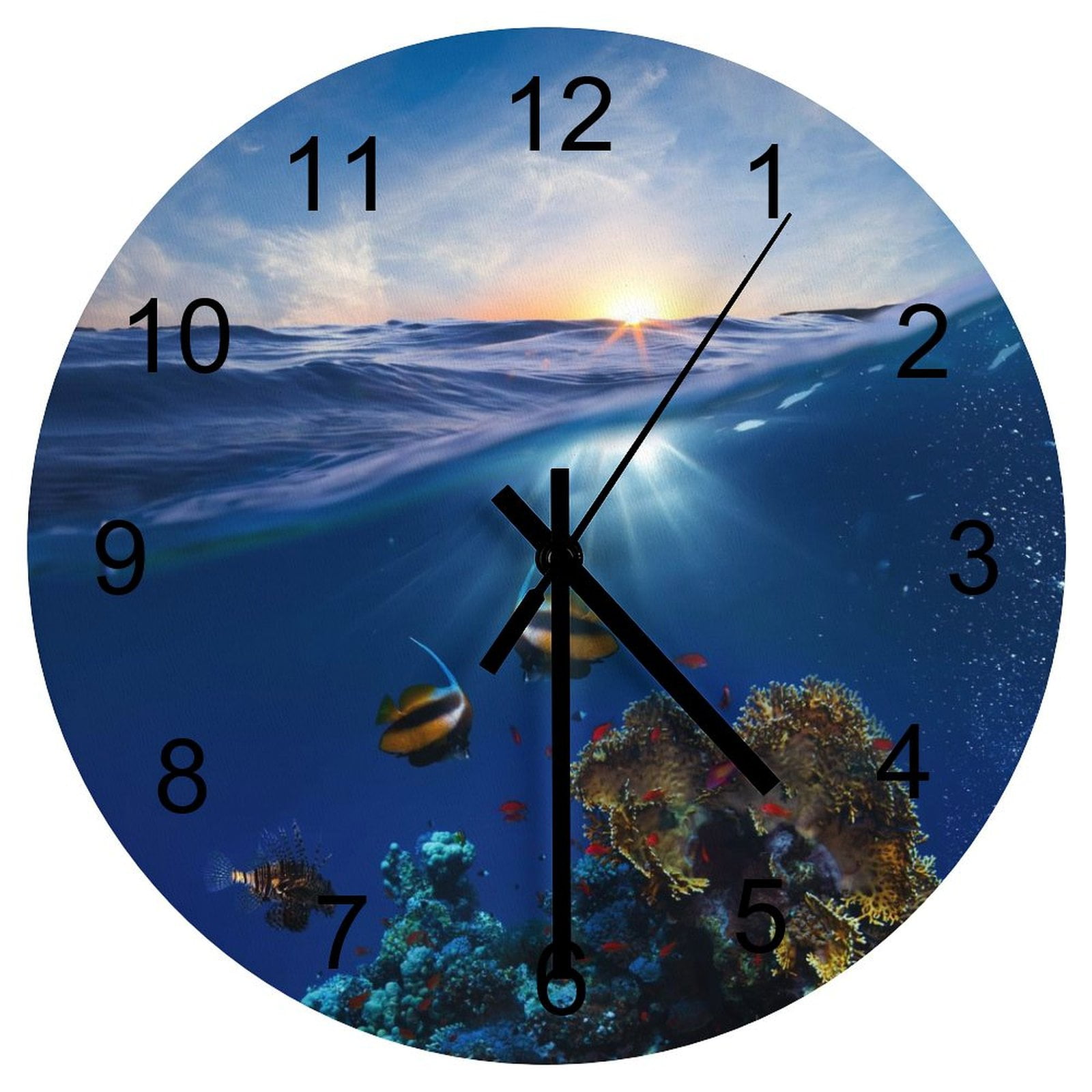 Nursery Wall Clock Noble underwater world Clocks 12 inch Mute Wooden ...