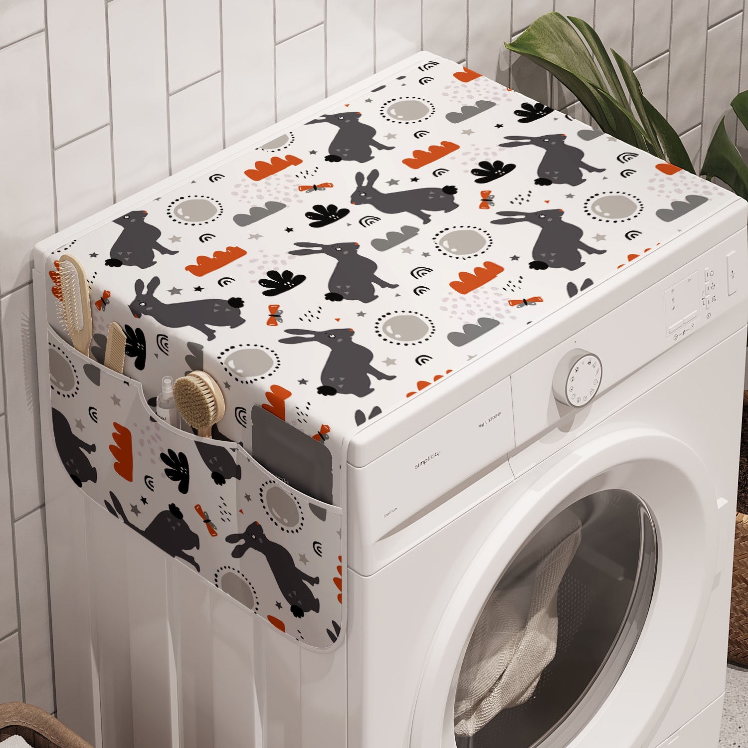 Nursery Washing Machine Organizer, Funny Bunny in the Forest Doodle ...