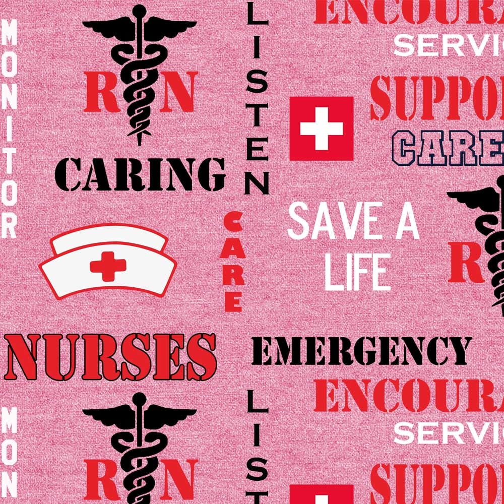 Nurses Care Cotton Fabric by Sykel-Cute Nurse and Care Pink Heather ...