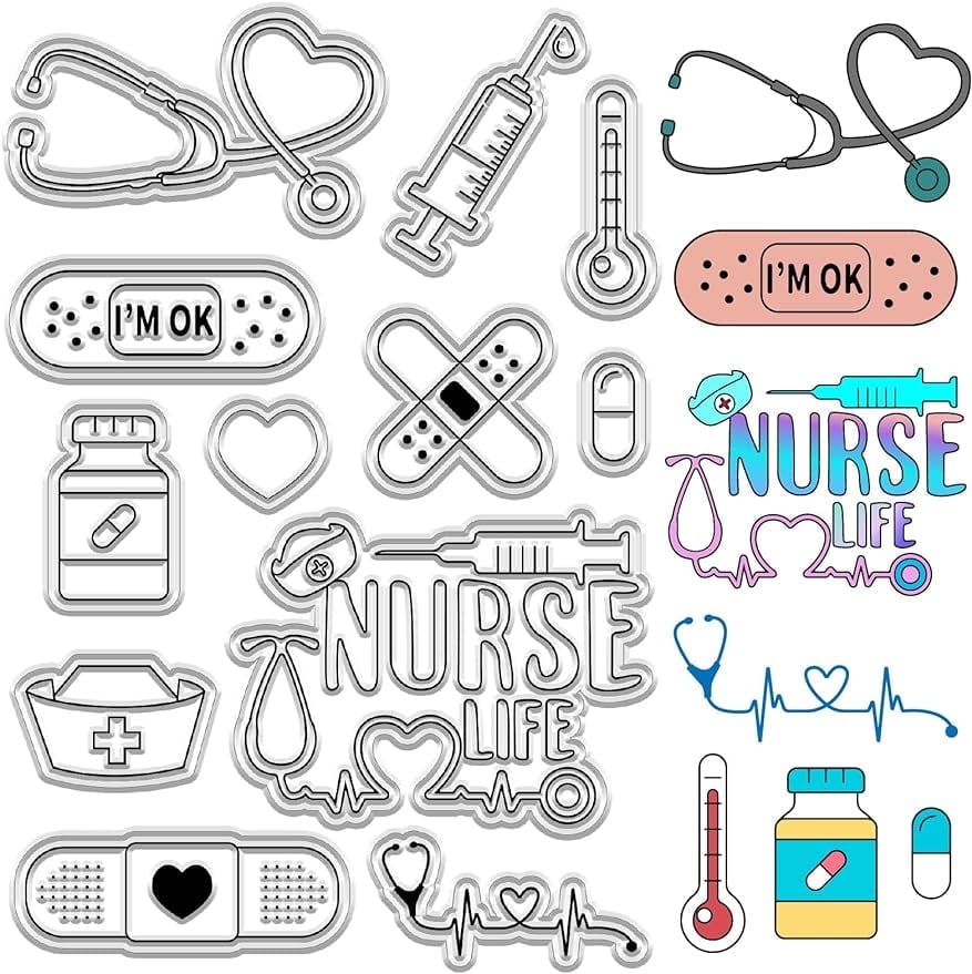 Nurses' Day Clear Stamps Band Pill Bottle Thermometer Stethoscope ...