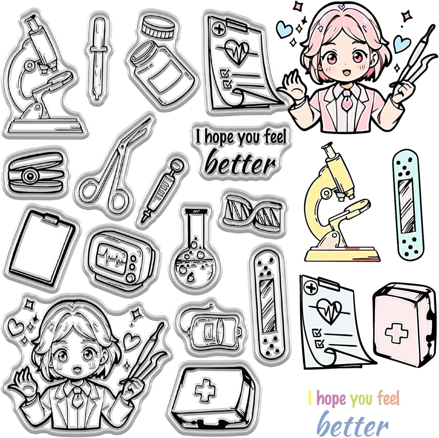 Nurses Day Clear Stamps Hope You Feel Better Words Reusable Retro Seal ...