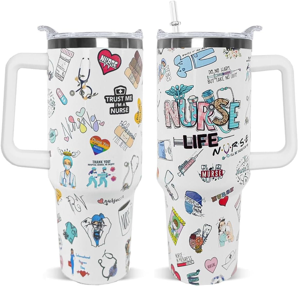 Nurses Gifts Nurse Tumbler with Handle and Straw 40 oz Nurse Cup Coffee ...