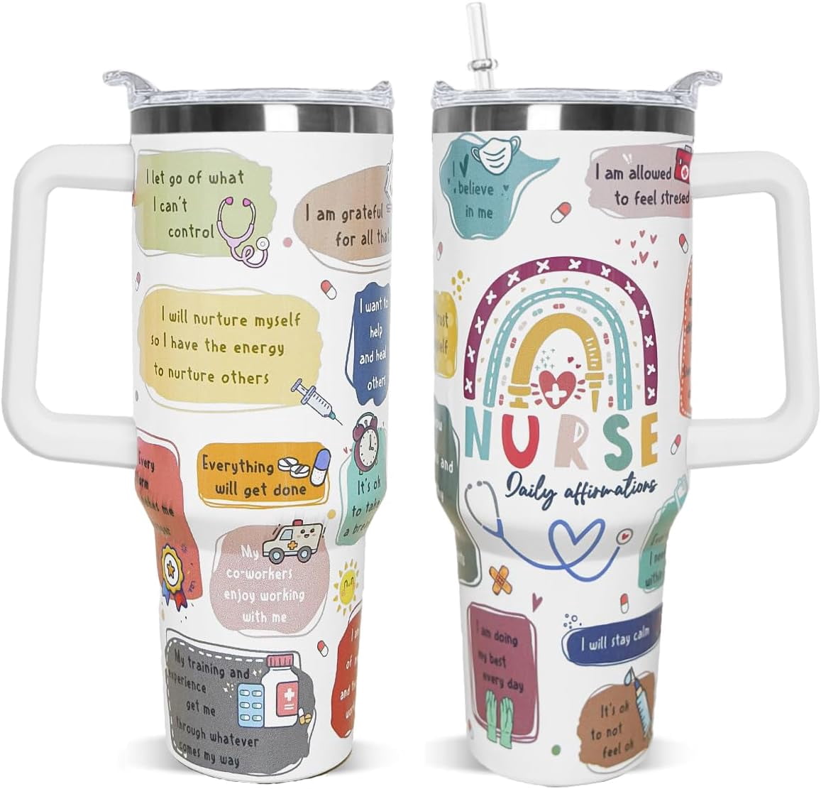 Nurses Gifts Nurse Tumbler with Handle and Straw 40 oz Nurse Cup Coffee ...