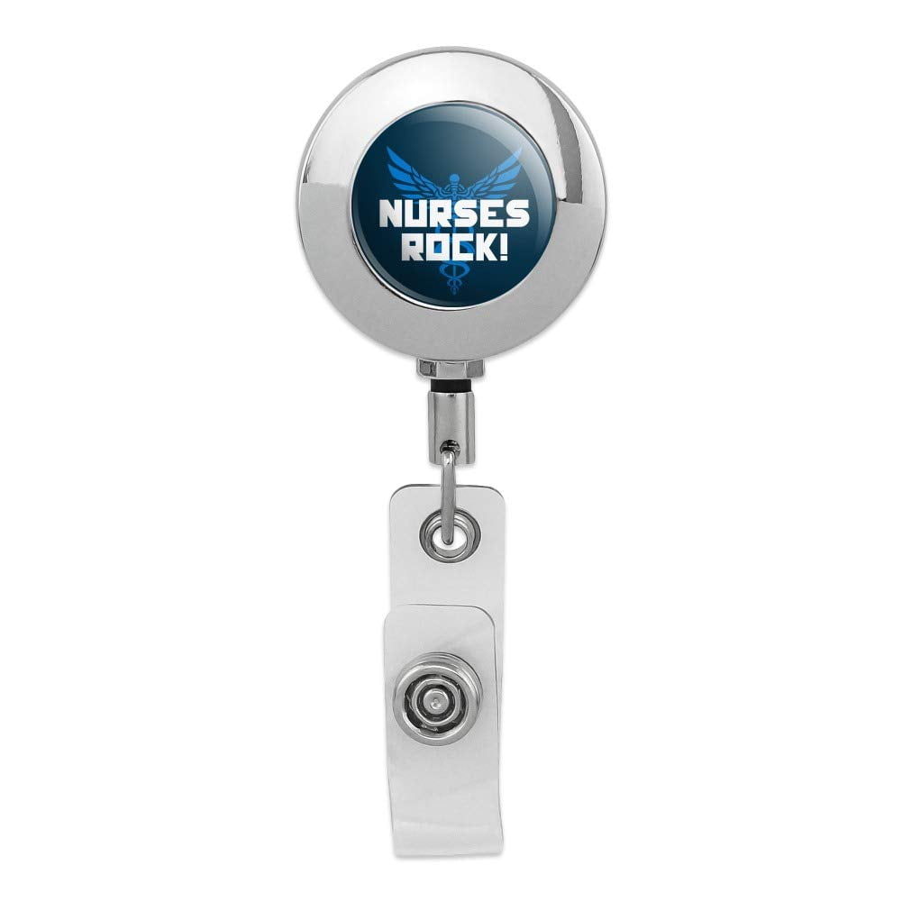 Nurses Rock RN Caduceus Staff of Hermes Retractable Reel Premium Metal ...