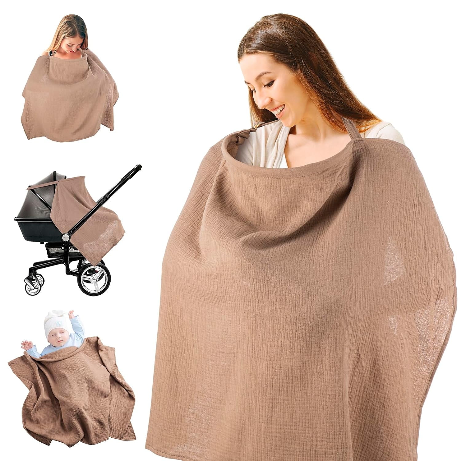 Nursing Cover for Baby Breastfeeding, Muslin Breathable Breastfeeding ...