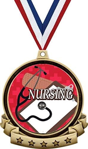 Nursing Medals - 2.5" Gold Nurse Medal Award Includes Red White and ...