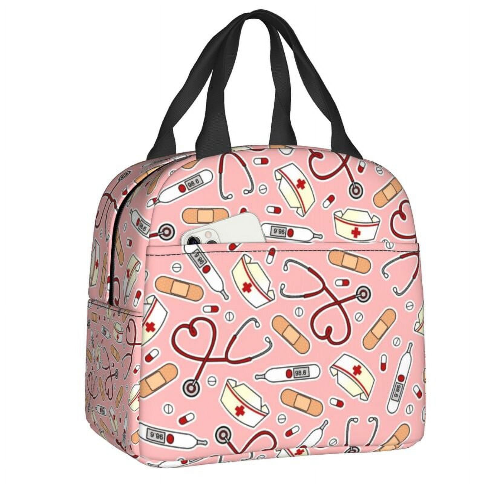 Nursing Nurse Pattern Insulated Lunch Bag Reusable Cooler Thermal Lunch ...