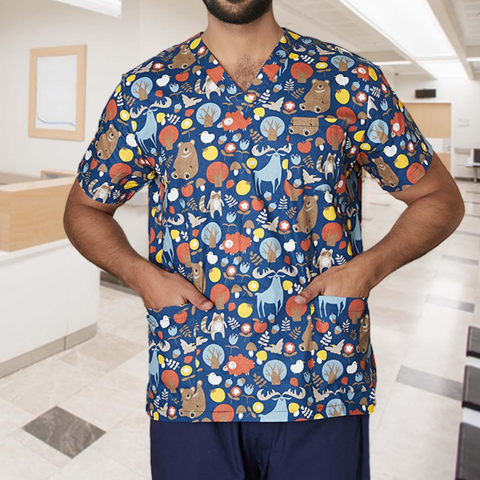 Nursing Scrubs Tops Printed Nurse Top for Female Male Women Men Beauty ...