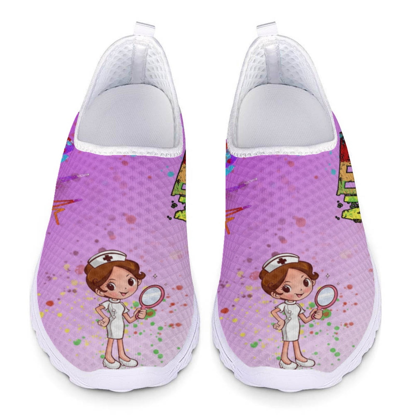 Nursing Shoes for Women 2025 Cartoon Nurse 3D Print Loafers Woman Slip ...