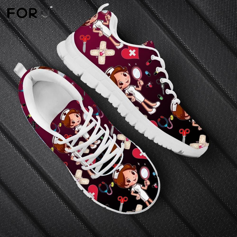 Nursing Shoes for Women Cartoon Nurse Pattern Woman's Flats Shoes ...