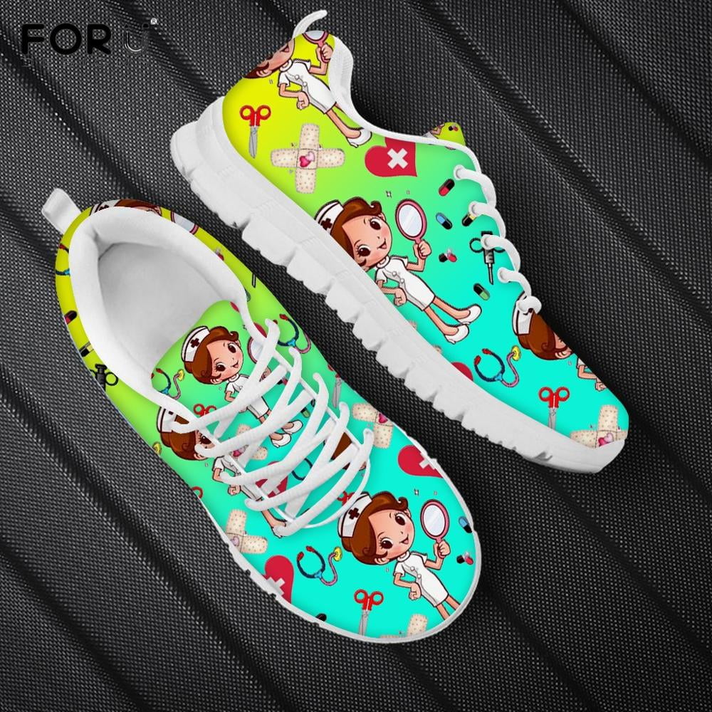 Nursing Shoes for Women Cartoon Nurse Pattern Woman's Flats Shoes ...