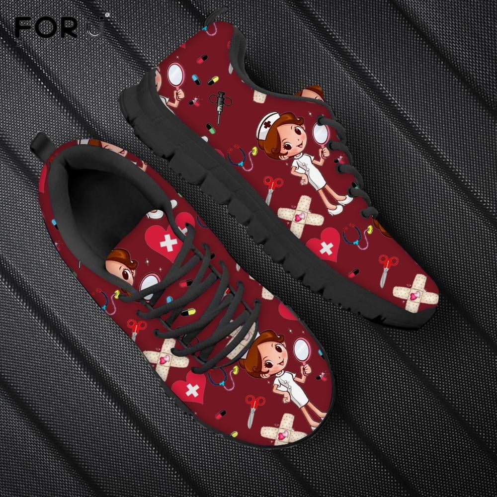Nursing Shoes for Women Cartoon Nurse Pattern Woman's Flats Shoes ...