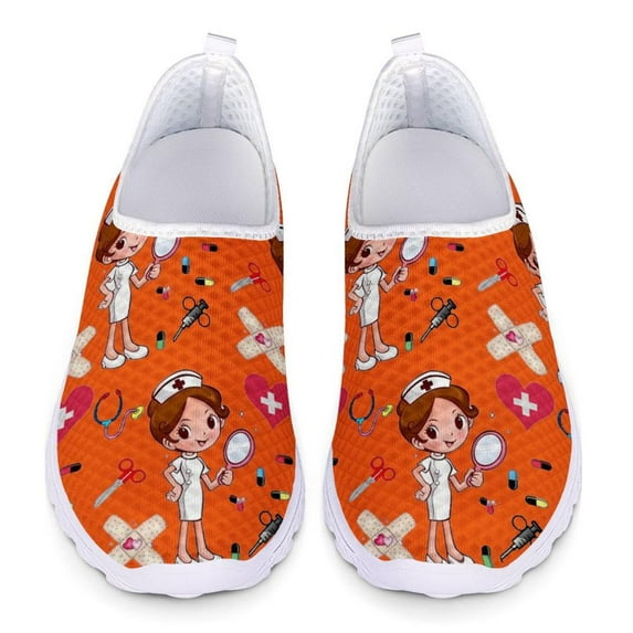 Nursing Shoes for Women Nurse Sketch Print Summer Mesh Slip On Flats ...