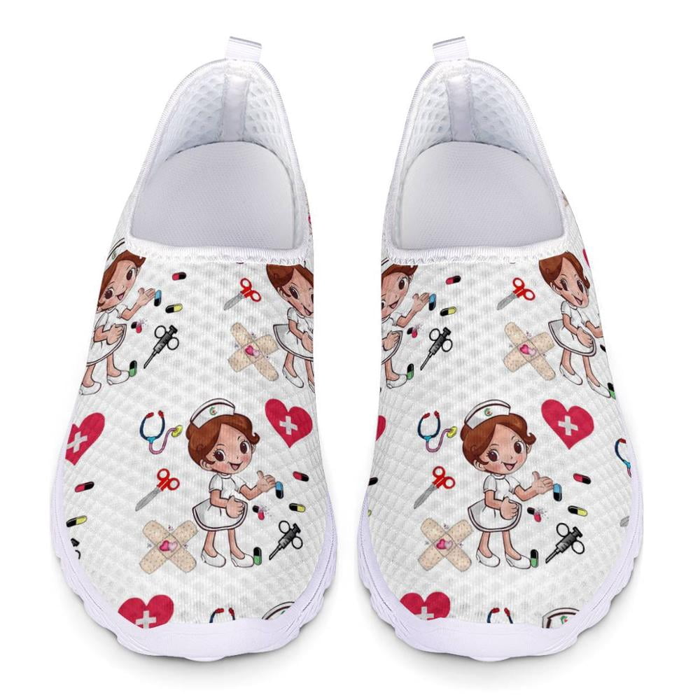 Nursing Shoes for Women Nurse Sketch Print Summer Mesh Slip On Flats ...